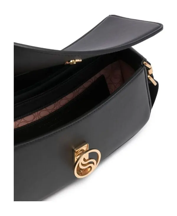 Stella McCartney S-wave Logo Plaque Fold-over Shoulder Bag - Black