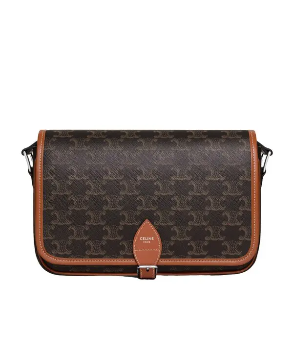 Celine Small Folco Messenger In Triomphe Canvas And Calfskin - Yellow-brown