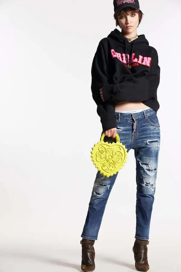 Dsquared2 Logo Patch Distressed Cropped Jeans - Blue