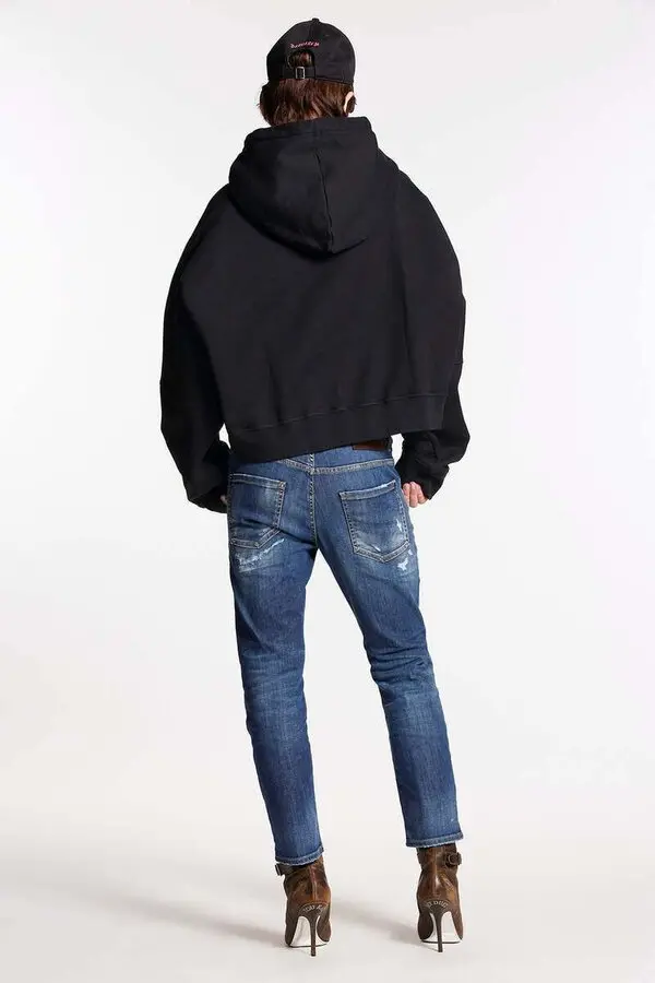 Dsquared2 Logo Patch Distressed Cropped Jeans - Blue