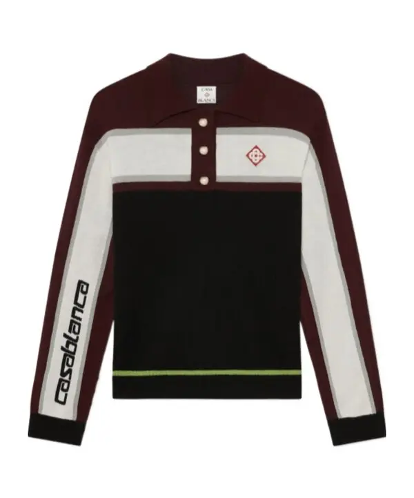 Casablanca Striped Oversized Long-sleeve Polo Shirt - Burgundy/black/white