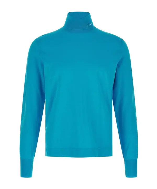 Prada Cotton High Neck Sweater - Blue