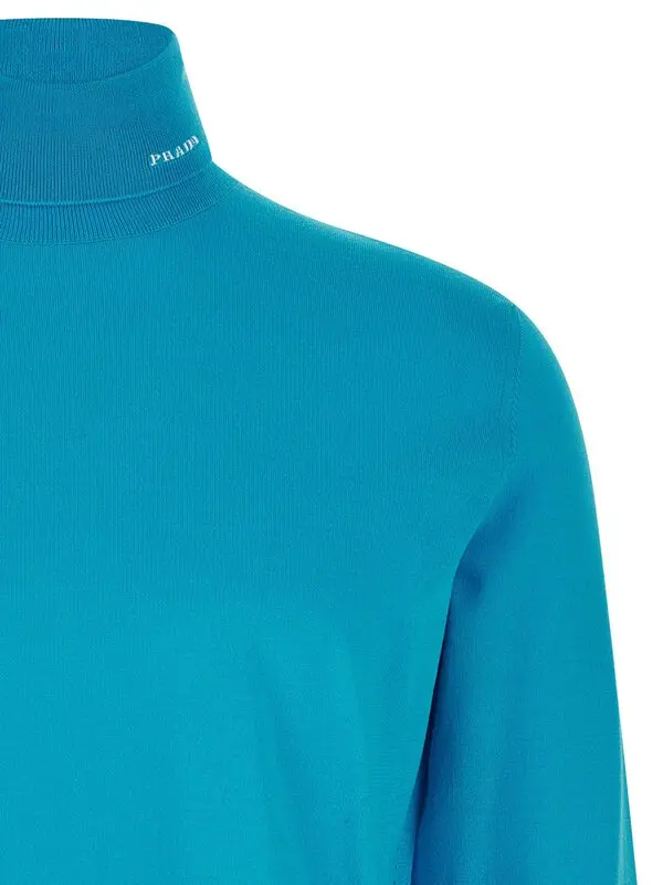 Prada Cotton High Neck Sweater - Blue