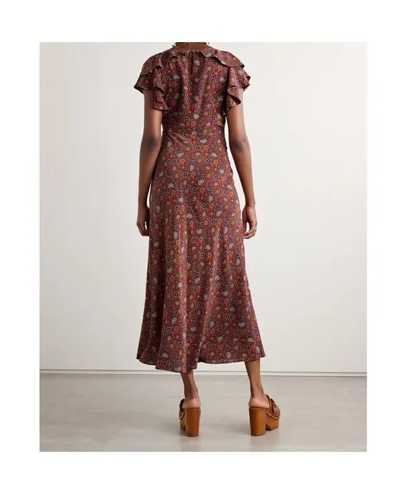 DÔEN Ruffled Floral Print Midi Dress