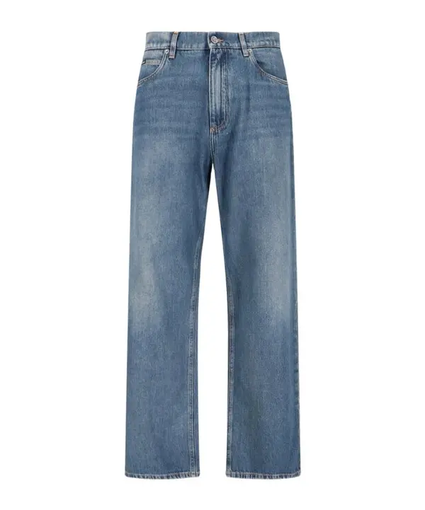 Dolce & Gabbana Logo Plaque Straight Leg Jeans - Blue