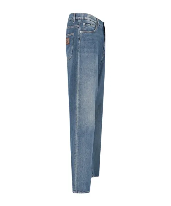 Dolce & Gabbana Logo Plaque Straight Leg Jeans - Blue