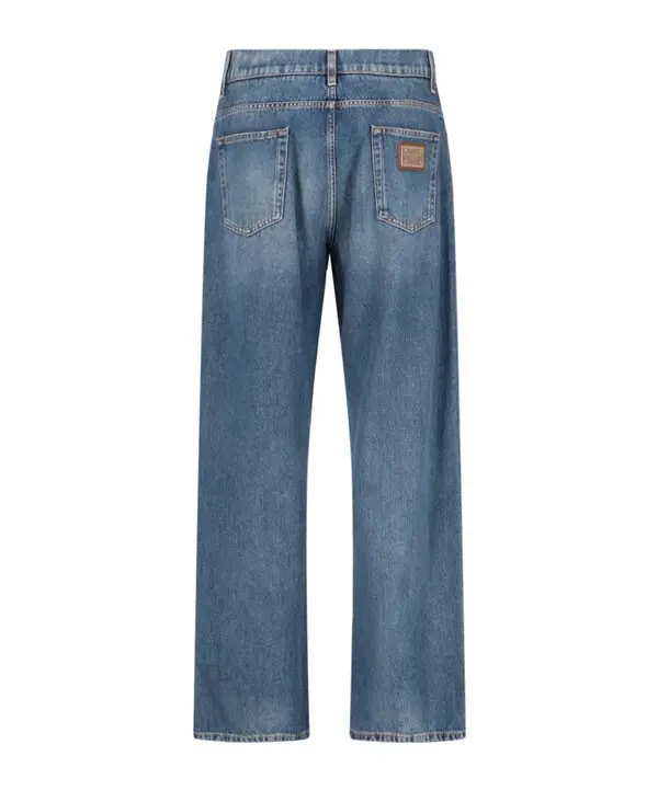 Dolce & Gabbana Logo Plaque Straight Leg Jeans - Blue