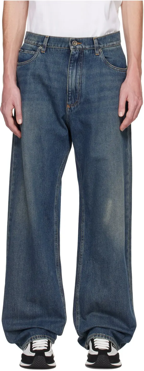 Dolce & Gabbana Logo Plaque Straight Leg Jeans - Blue