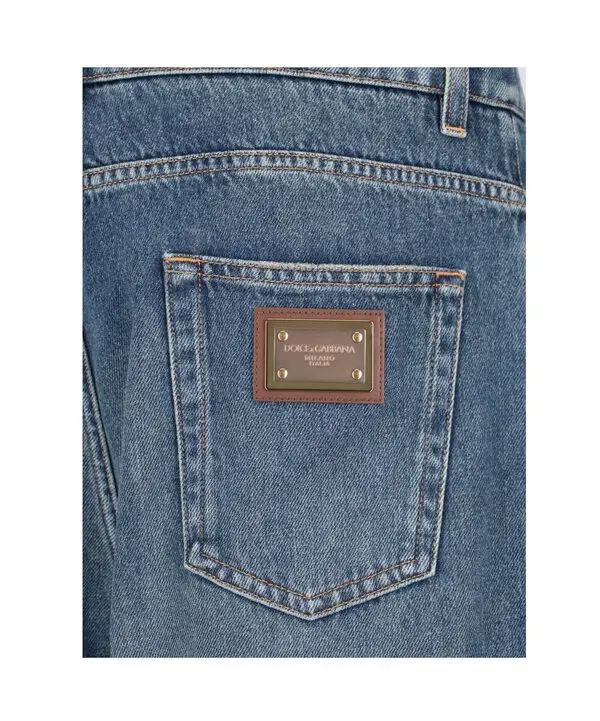 Dolce & Gabbana Logo Plaque Straight Leg Jeans - Blue