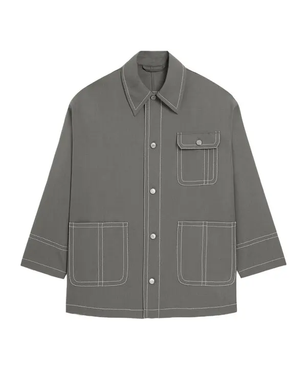 Ami Worker Jacket With Classic Collar - Carbon Gray