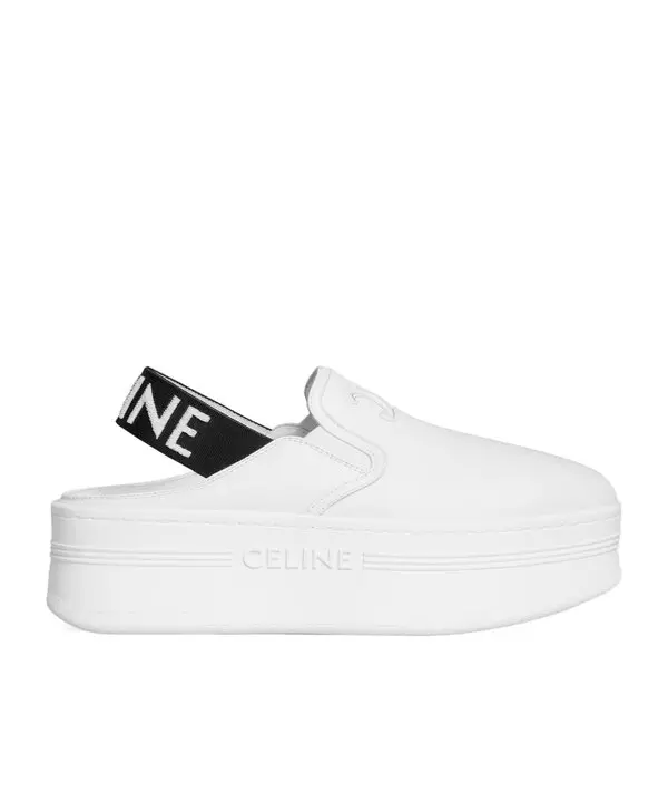 Celine Block Wedge Mule In Calfskin And Textile - Fluorescent White/black
