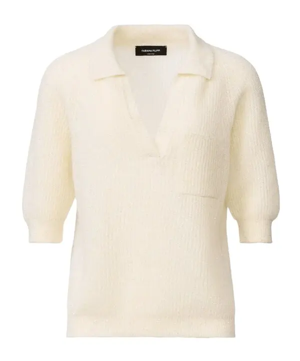Fabiana Filippi Collared V-neck Knitted Pullover - White
