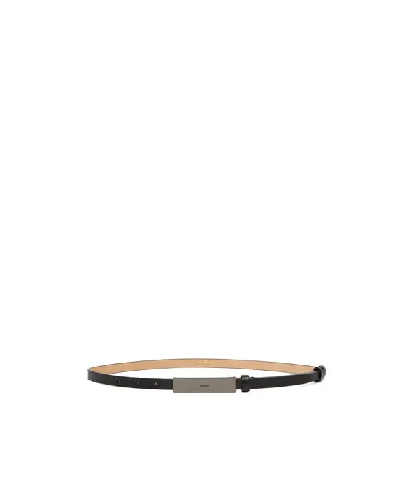 Max Mara Engraved Logo Buckle Leather Belt - Black