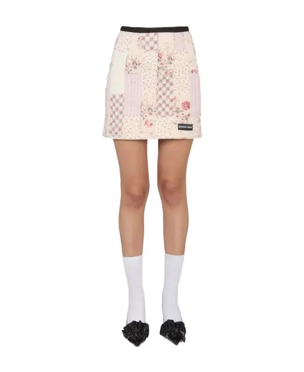 MARINE SERRE Patchwork Logo Mini Skirt - White