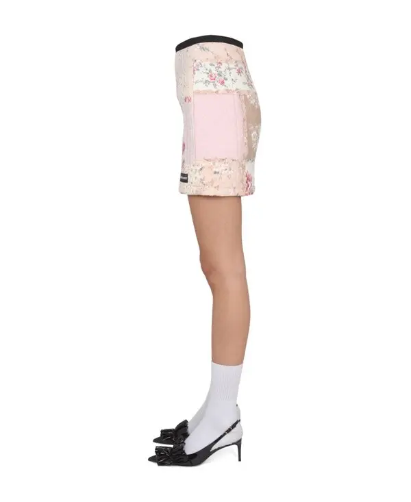 MARINE SERRE Patchwork Logo Mini Skirt - White