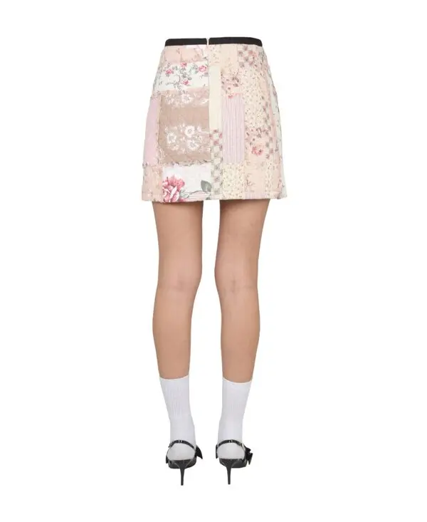MARINE SERRE Patchwork Logo Mini Skirt - White