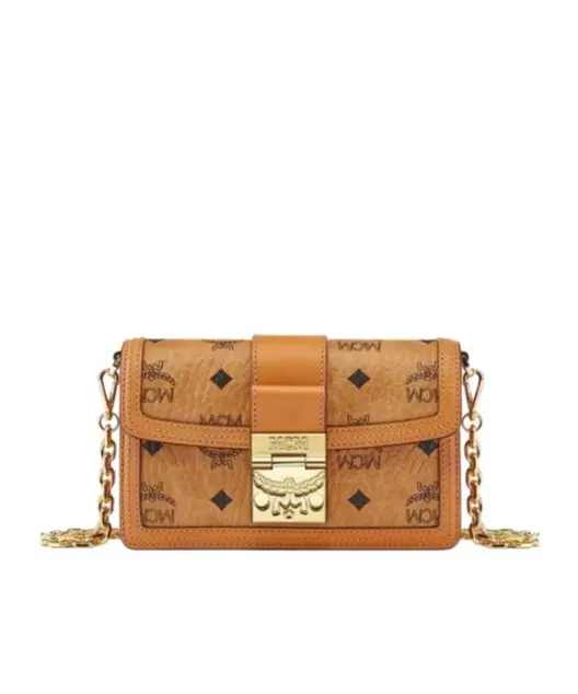 Mcm Logo Printed Chain Shoulder Bag - Brown