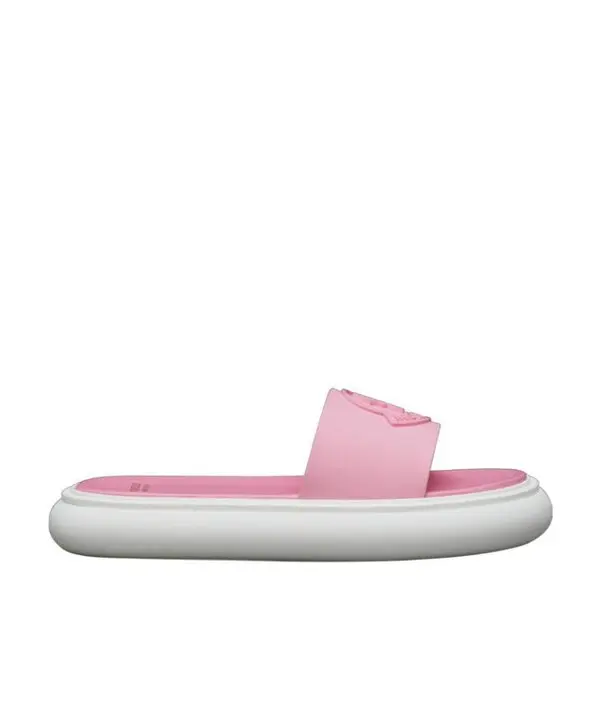 Moncler Debossed-logo Leather Slides - Pink