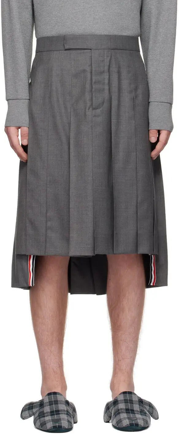Thom Browne Medium Grey Pleated High-low Hem Skirt
