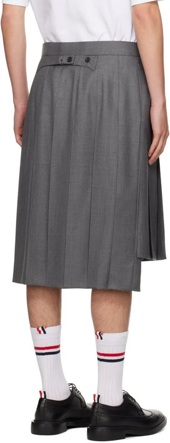 Thom Browne Medium Grey Pleated High-low Hem Skirt