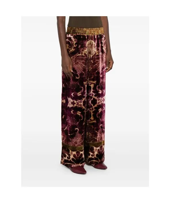 PIERRE-LOUIS MASCIA Elastic Waist Wide-leg Brocade Pants - Brown