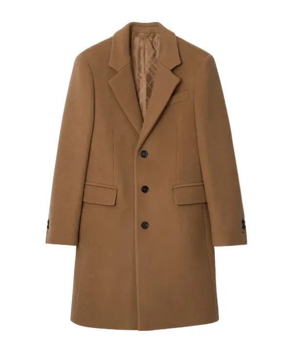 Burberry Wool Tailored Coat With Equestrian Knight Design Motif - Fawn Beige