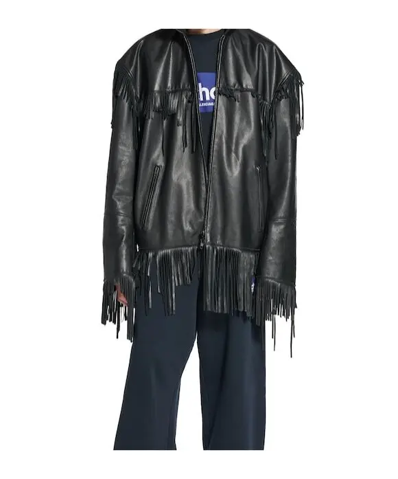 Balenciaga Fringed Leather Hooded Jacket