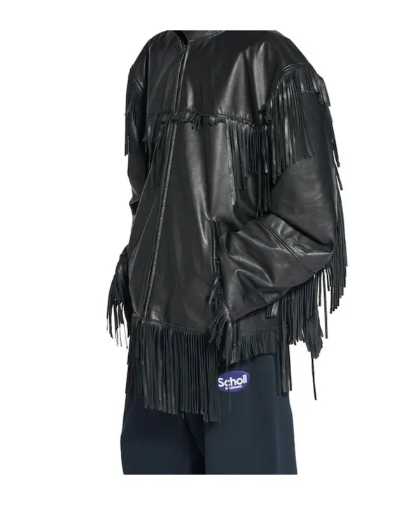 Balenciaga Fringed Leather Hooded Jacket