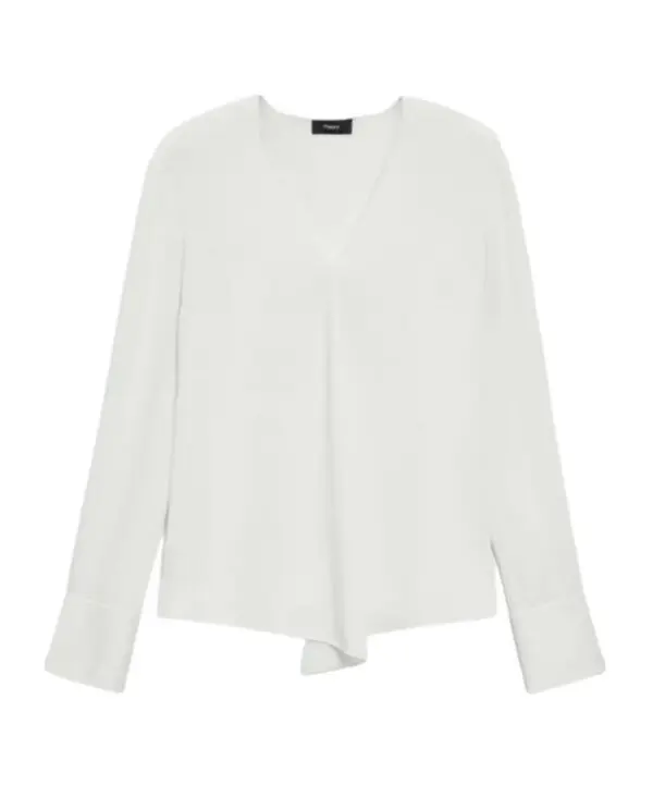 Theory Relaxed V-neck Blouse With Asymmetrical Front Slit