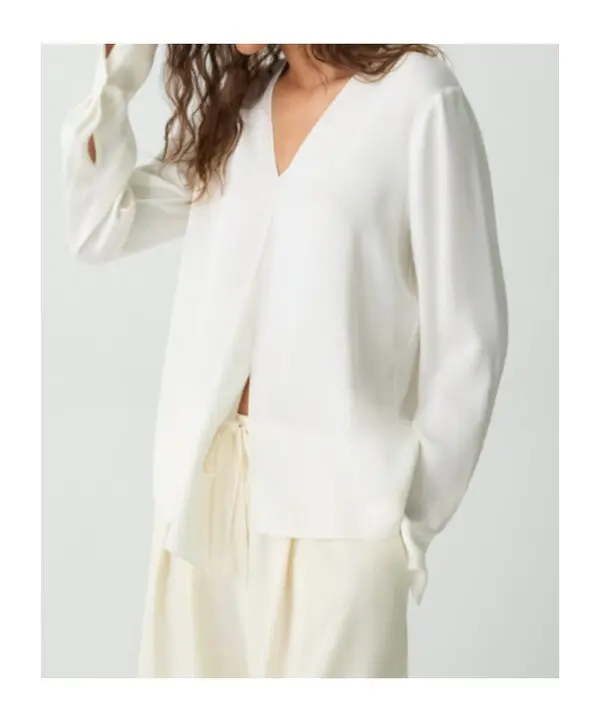 Theory Relaxed V-neck Blouse With Asymmetrical Front Slit