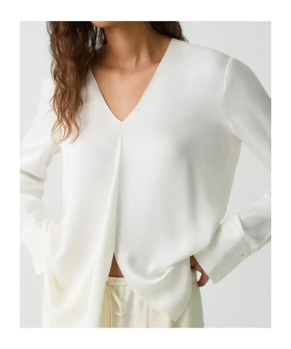Theory Relaxed V-neck Blouse With Asymmetrical Front Slit