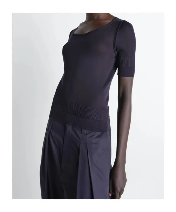 LEMAIRE Trompe L'oeil Ribbed Short Sleeve Top - Midnight