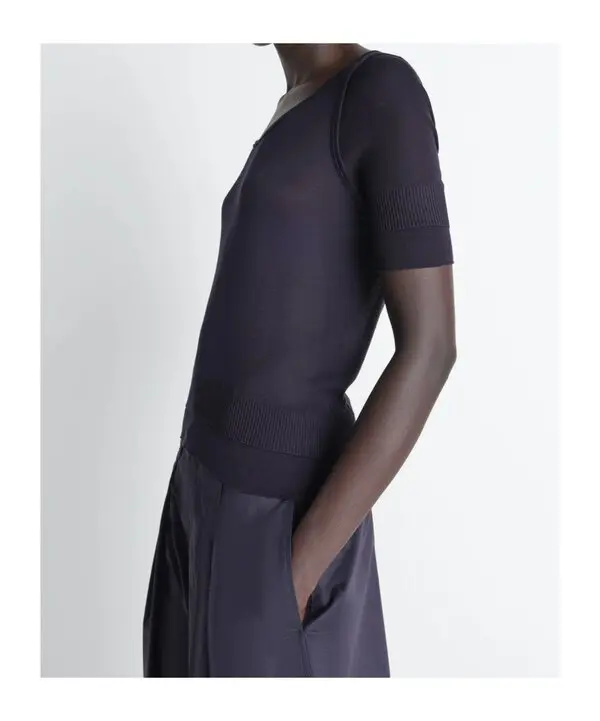 LEMAIRE Trompe L'oeil Ribbed Short Sleeve Top - Midnight
