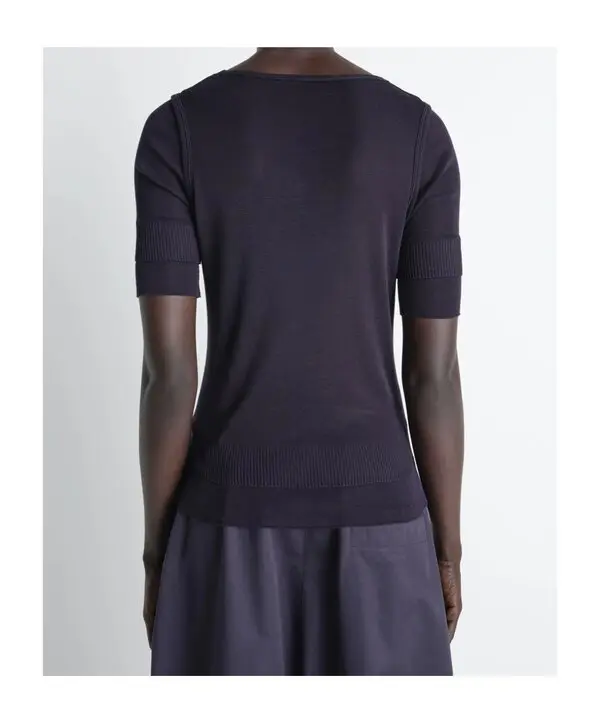 LEMAIRE Trompe L'oeil Ribbed Short Sleeve Top - Midnight