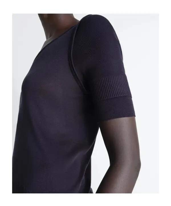 LEMAIRE Trompe L'oeil Ribbed Short Sleeve Top - Midnight