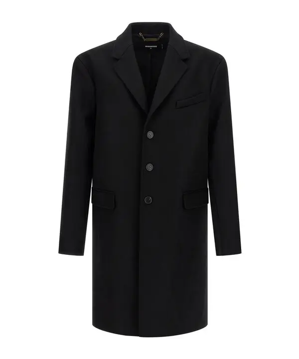 Dsquared2 Button-fastening Wool Coat With Notched Lapel