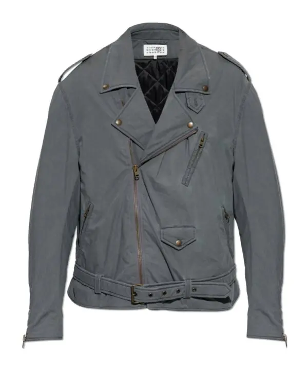 MAISON MARGIELA Belted Zip-up Biker Jacket - Grey