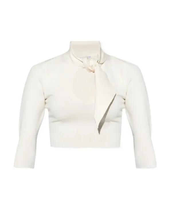 Attico Ribbed Cropped Top With Pussy-bow Detail - White