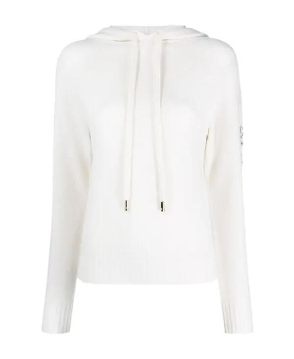 Max Mara Crystal-embellished Wool-blend Hoodie - White