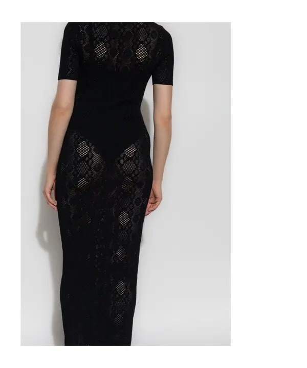 Alaïa Short Sleeve Cutout Pattern Midi Dress