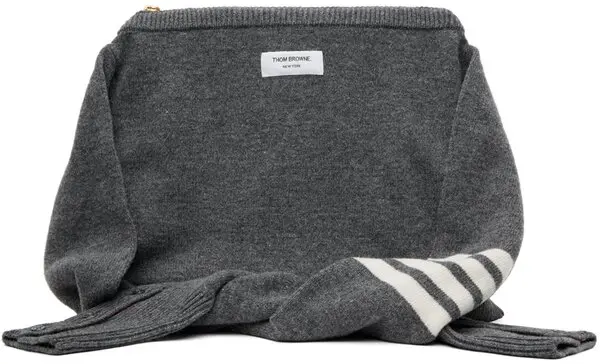 Thom Browne Zipped Crossbody Bag With 4-bar Stripes - Medium Gray