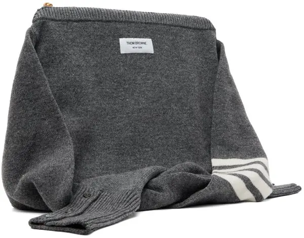 Thom Browne Zipped Crossbody Bag With 4-bar Stripes - Medium Gray