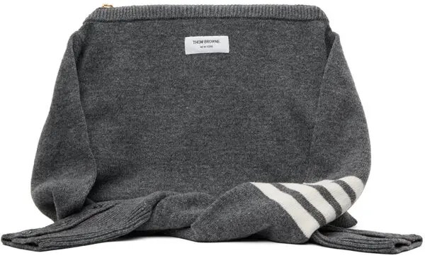 Thom Browne Zipped Crossbody Bag With 4-bar Stripes - Medium Gray