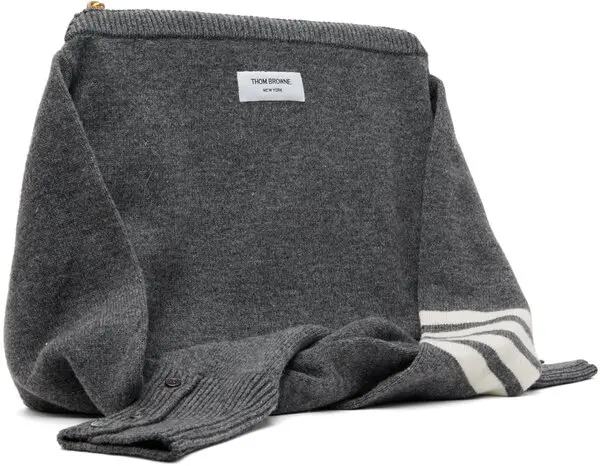 Thom Browne Zipped Crossbody Bag With 4-bar Stripes - Medium Gray