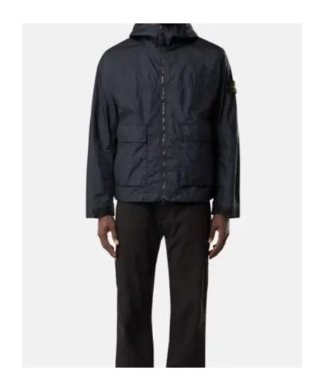 Stone Island Hooded Jacket With Logo Patch - Blue