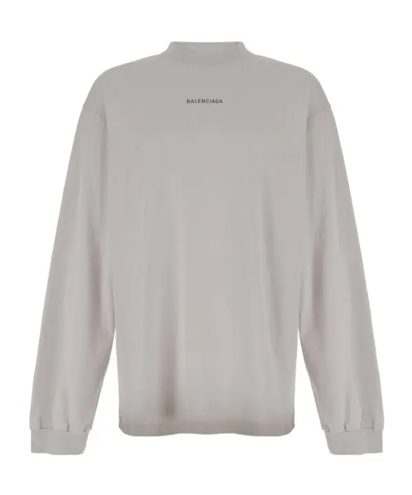 Balenciaga Logo Print Long Sleeve T-shirt - Gray