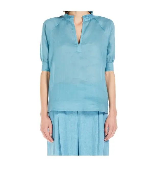 Max Mara Orvieto V-neck Cropped Top With Ruffled Collar - Blue