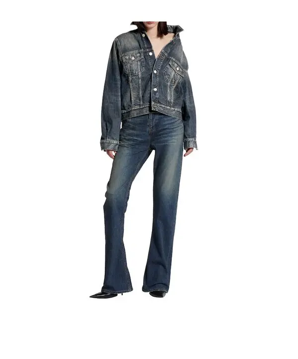 Balenciaga Off-shoulder Denim Jacket - Dark Blue