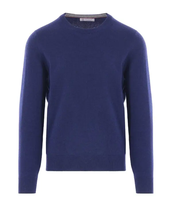 Brunello Cucinelli Long Sleeve Crew Neck Sweater With Ribbed Hem - Blue