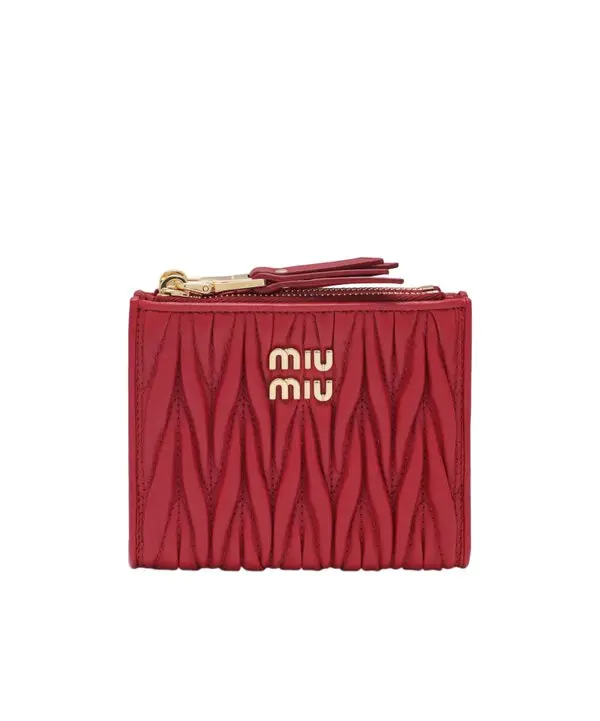 Miu Miu Logo Plaque Zipped Wallet - Red